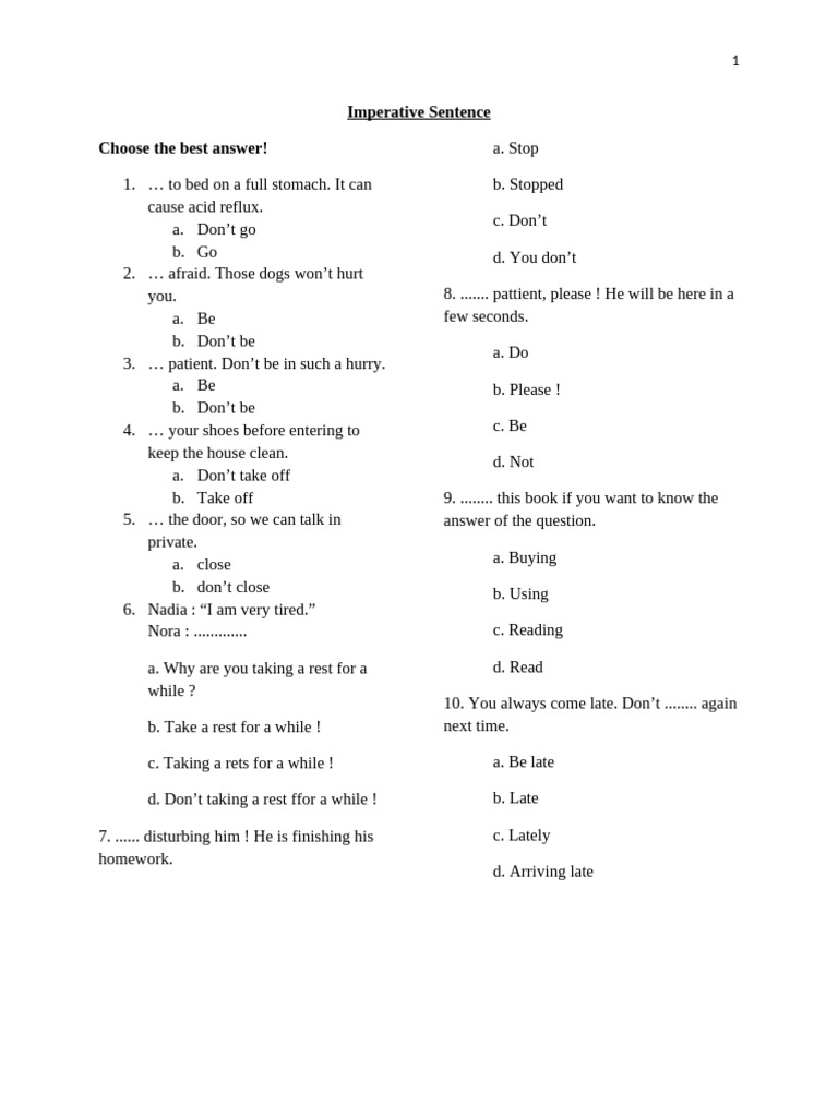 Soal Latihan Imperative Sentence 7-8 | PDF