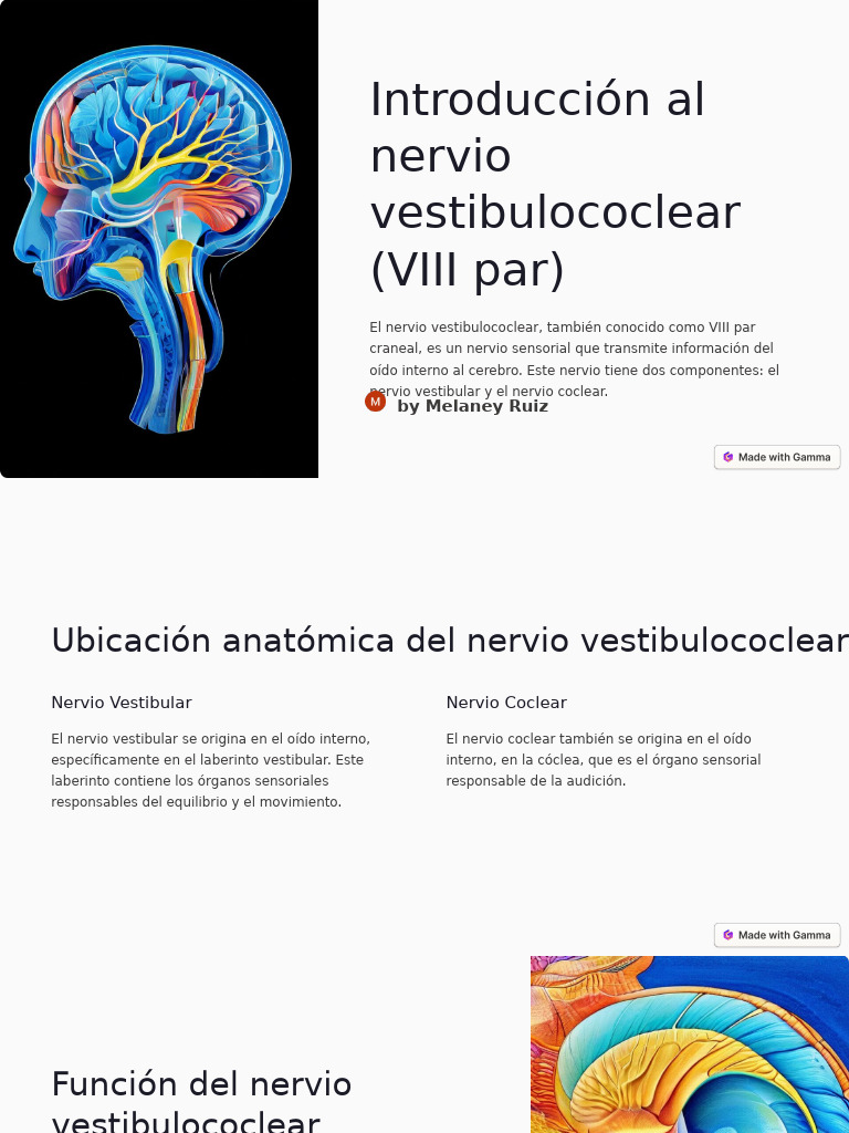 Introduccion Al Nervio Vestibulococlear VIII Par | PDF