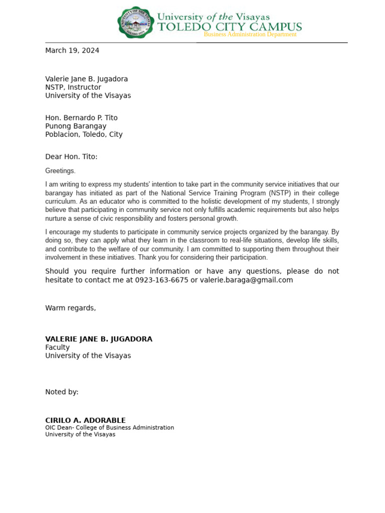LETTER OF INTENT NSTP | PDF