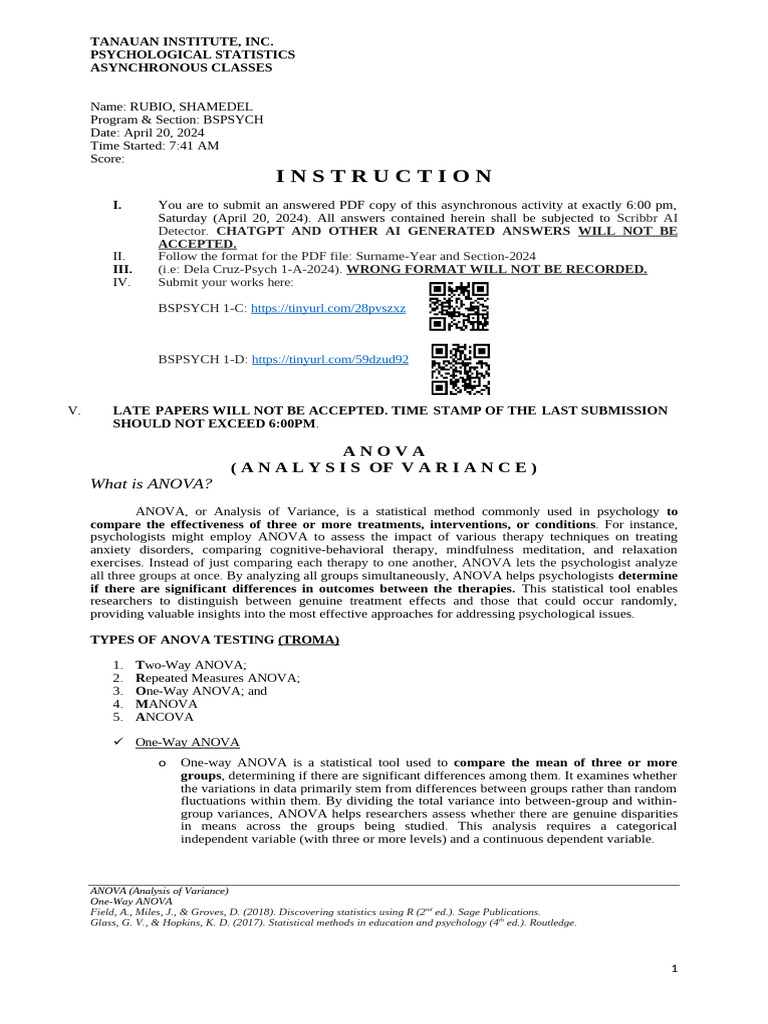 Anova Activity | PDF