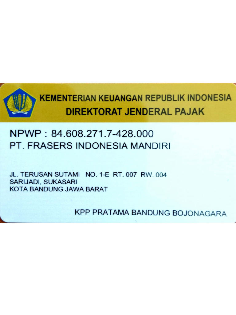 NPWP - PT Frasers Indonesia Mandiri | PDF
