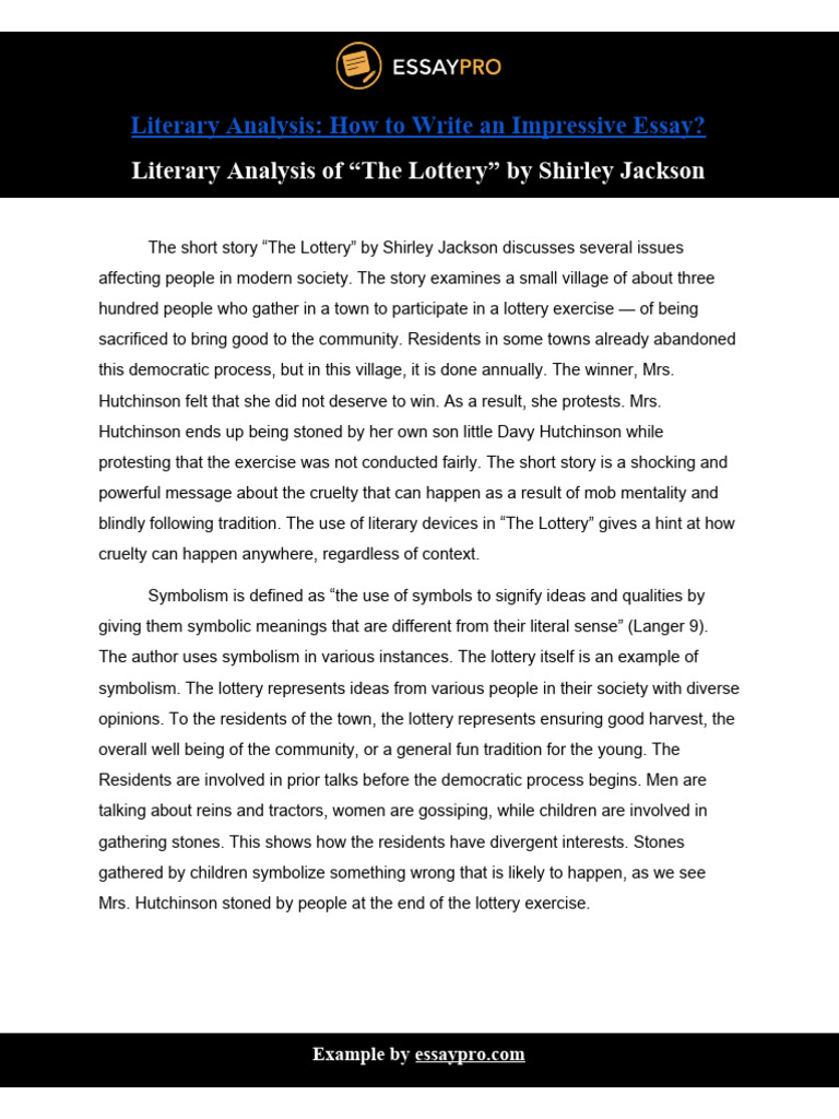 Literary Analysis Essay Example 1 | PDF