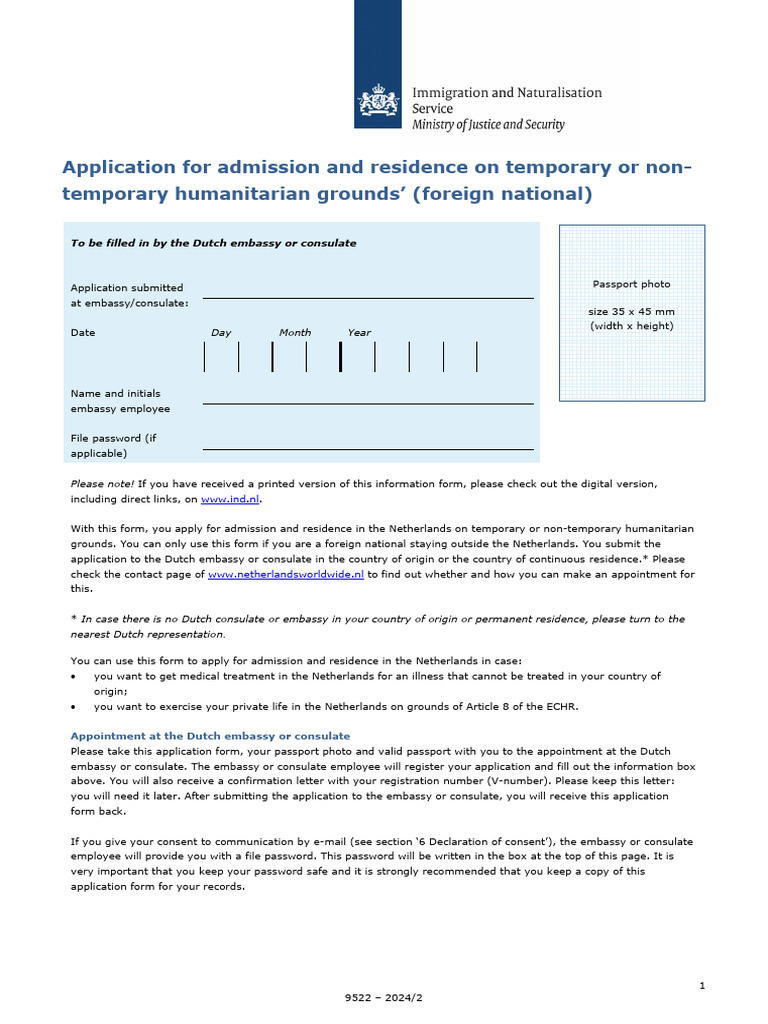 Application For Admission and Residence On Temporary or Non-Temporary ...