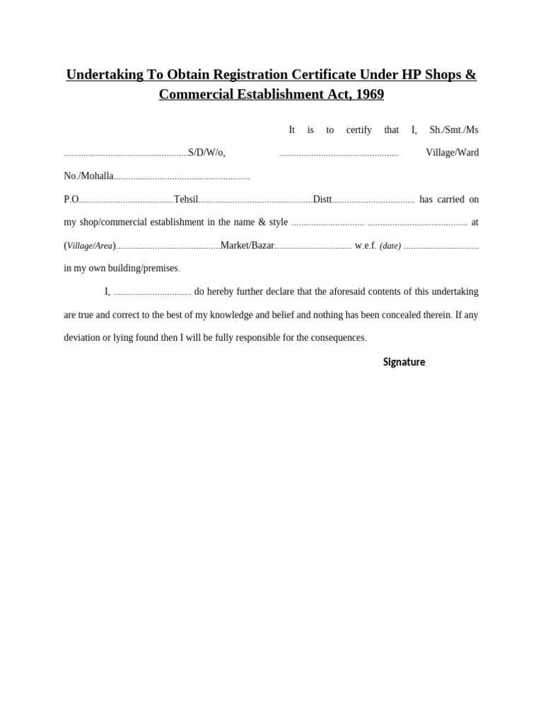 Undertaking - For - Shop - RC (1) (NEW SHOP DOCUMENT) 29th JULY | PDF