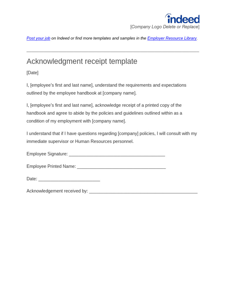 Acknowledge Receipt Template and Examples - Indeed | PDF