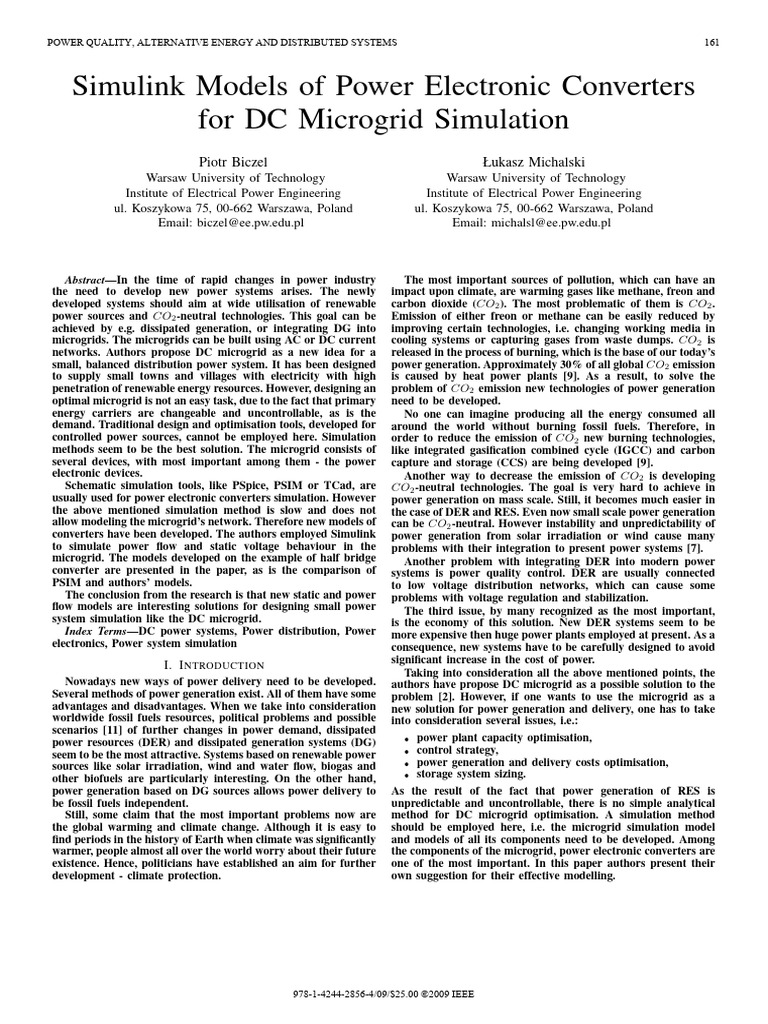 Simulink Models of Power Electronic Converters For DC Microgrid Simulation | PDF