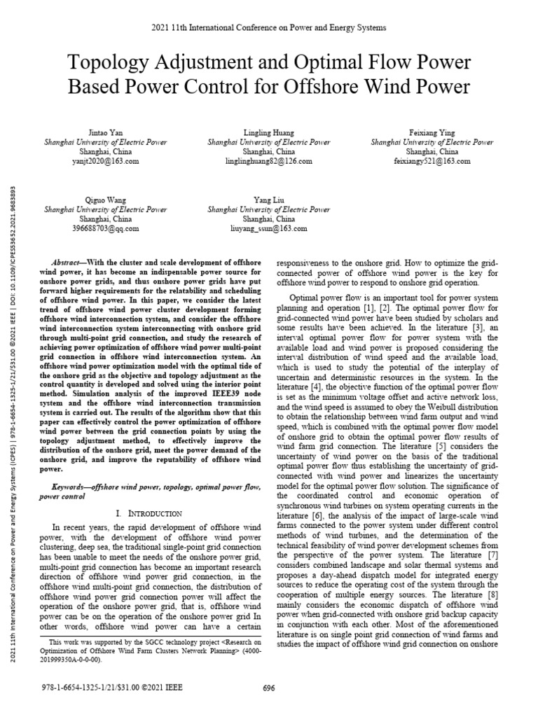 Topology Adjustment and Optimal Flow Power Based Power Control For Offshore Wind Power | PDF