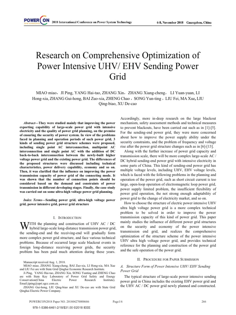 Research On Comprehensive Optimization of Power Intensive UHV EHV Sending Power Grid | PDF