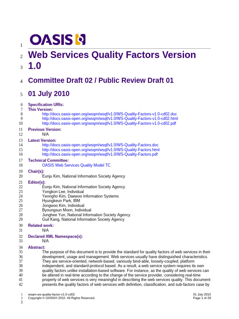 WS Quality Factors v1.0 cd02 | PDF