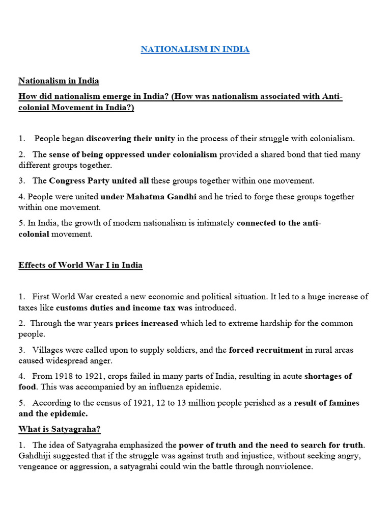 10, Nationalism in India, Notes | PDF