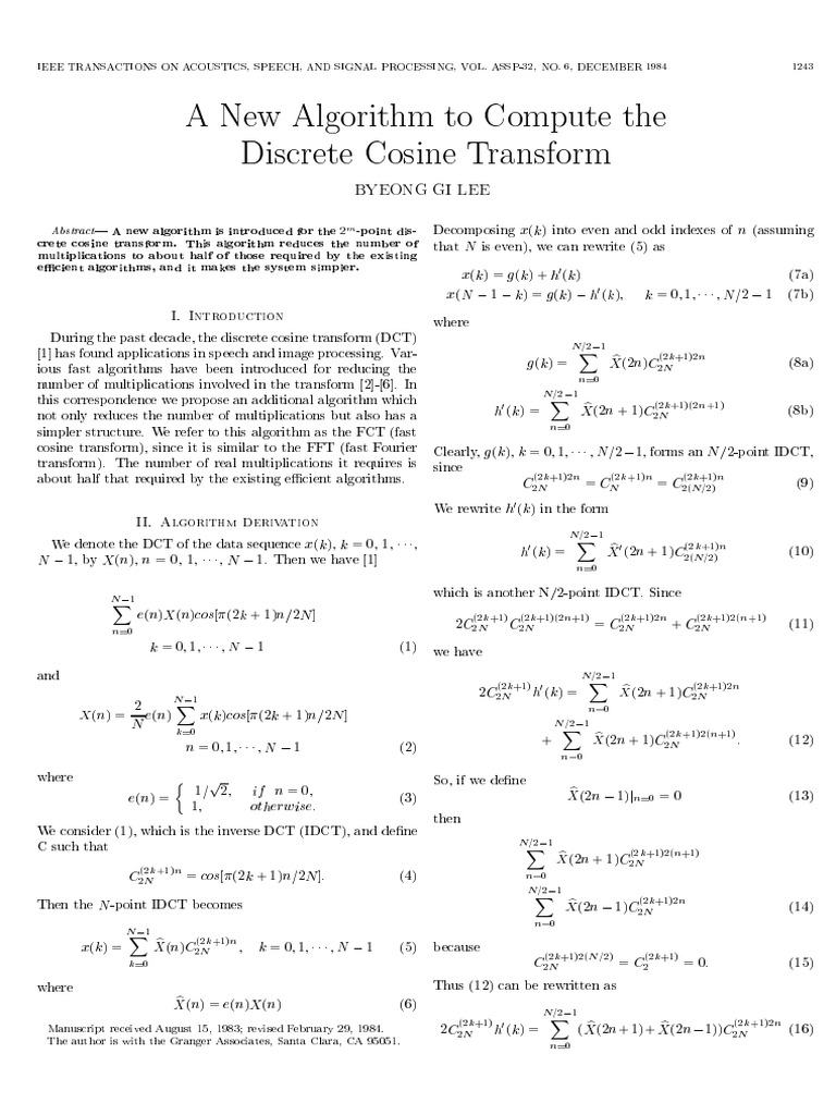 Lee New Algo Discrete Cosine Transform | PDF