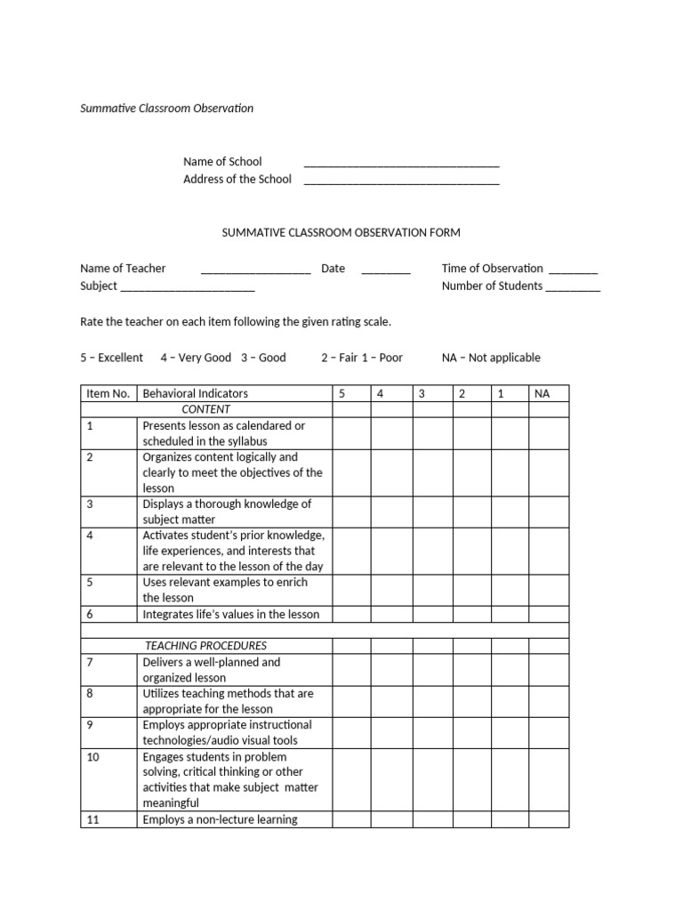 Formal Observation Form | PDF