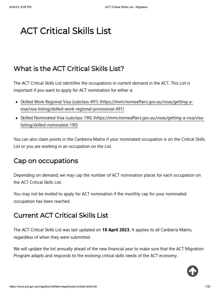 ACT Critical Skills List - Migration | PDF