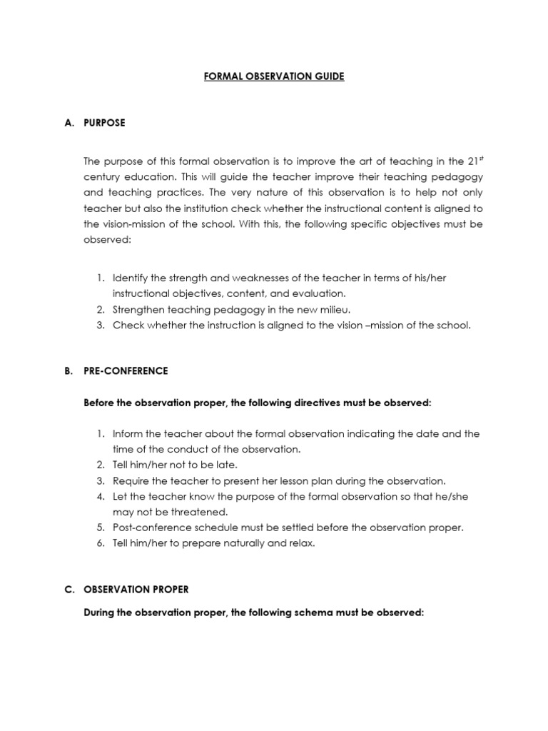 FORMAL OBSERVATION GUIDE | PDF