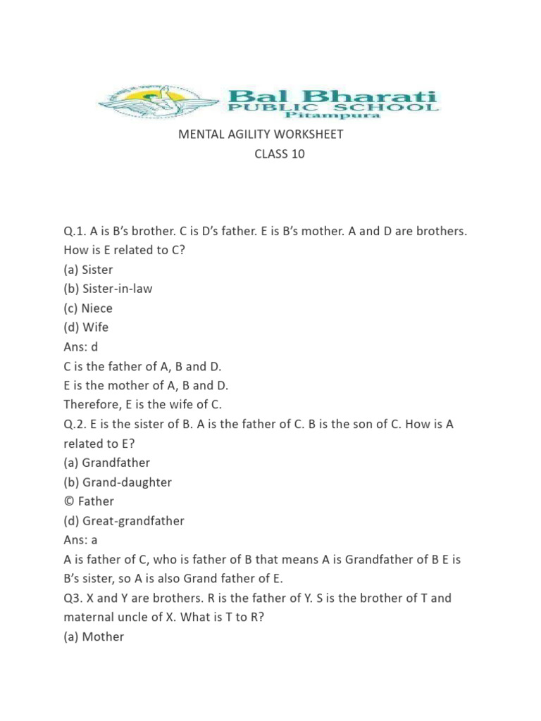 Mental Agility - WORKSHEET 1 | PDF