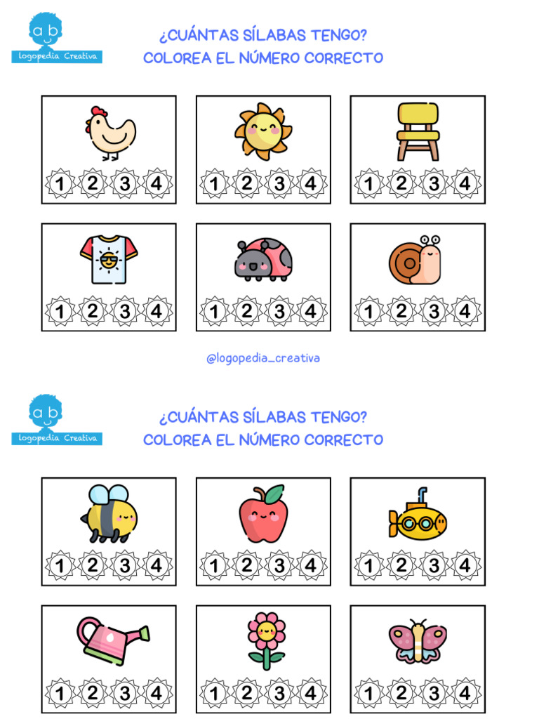 ¿Cuántas Sílabas Tengo Colorea El Número Correcto | PDF
