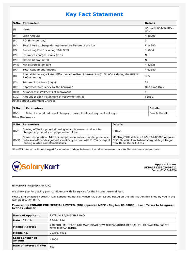 Key Fact Statement | PDF