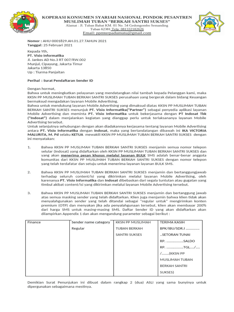Template Surat Penunjukan INDOSAT | PDF