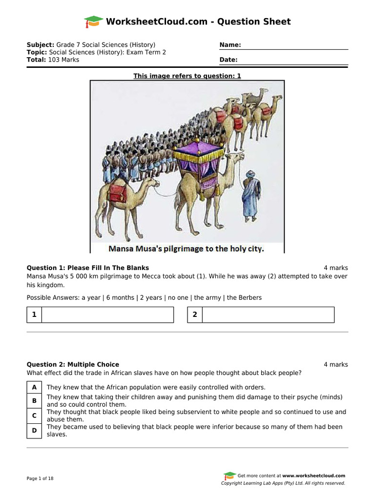 Grade 7 History Term 2 Exam | PDF