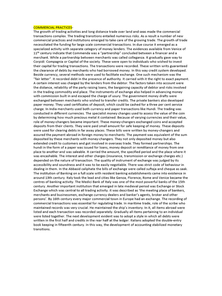 Commercial Practices | PDF