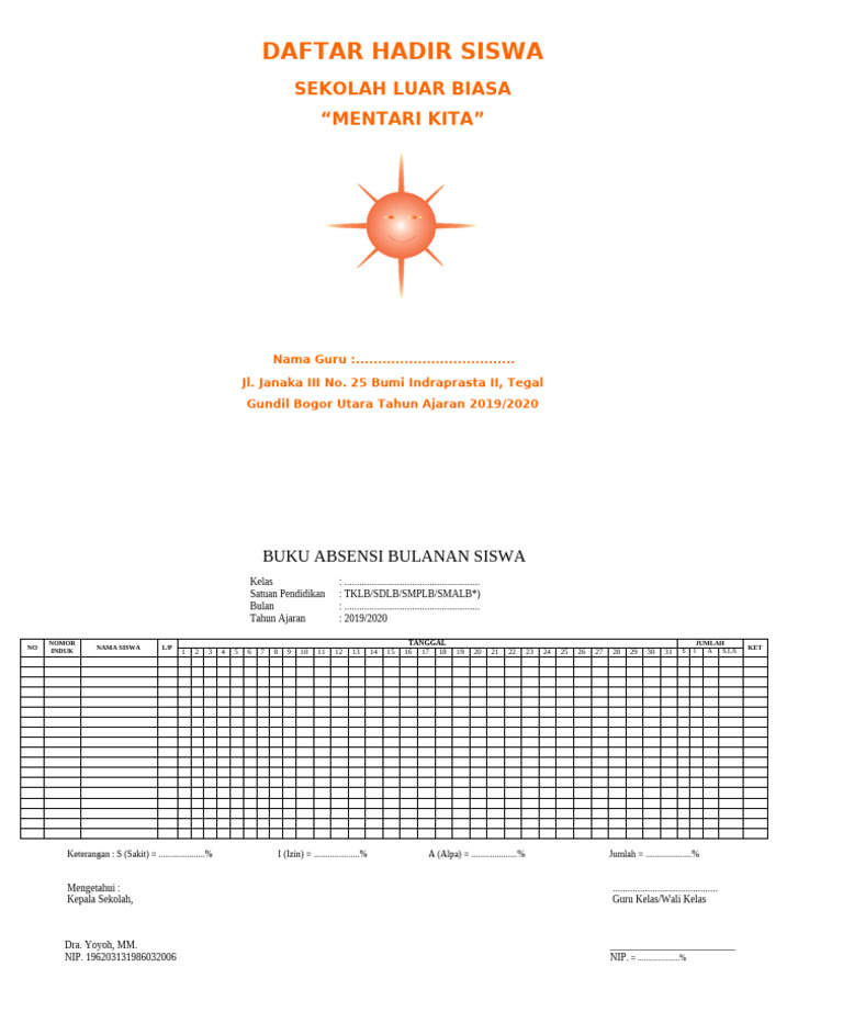 Buku Absensi Siswa SLB 2019/2020 | PDF