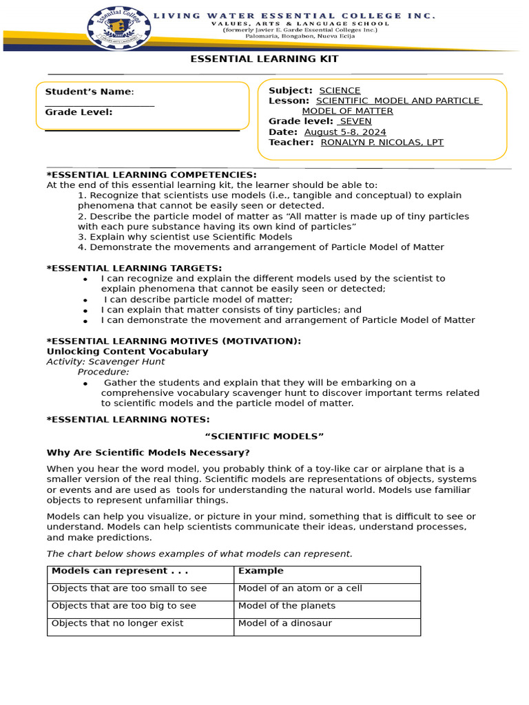 G7 Elk Week 1 | PDF | Gases | Science & Mathematics