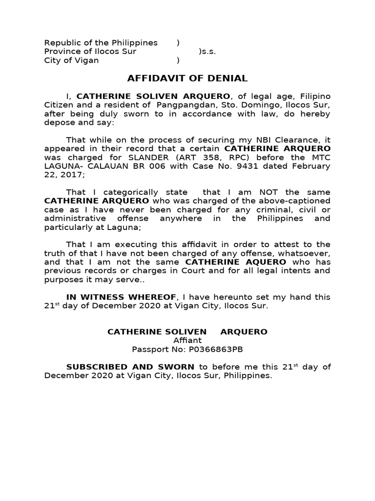 Affidavit of Denial | PDF | Politics | Law