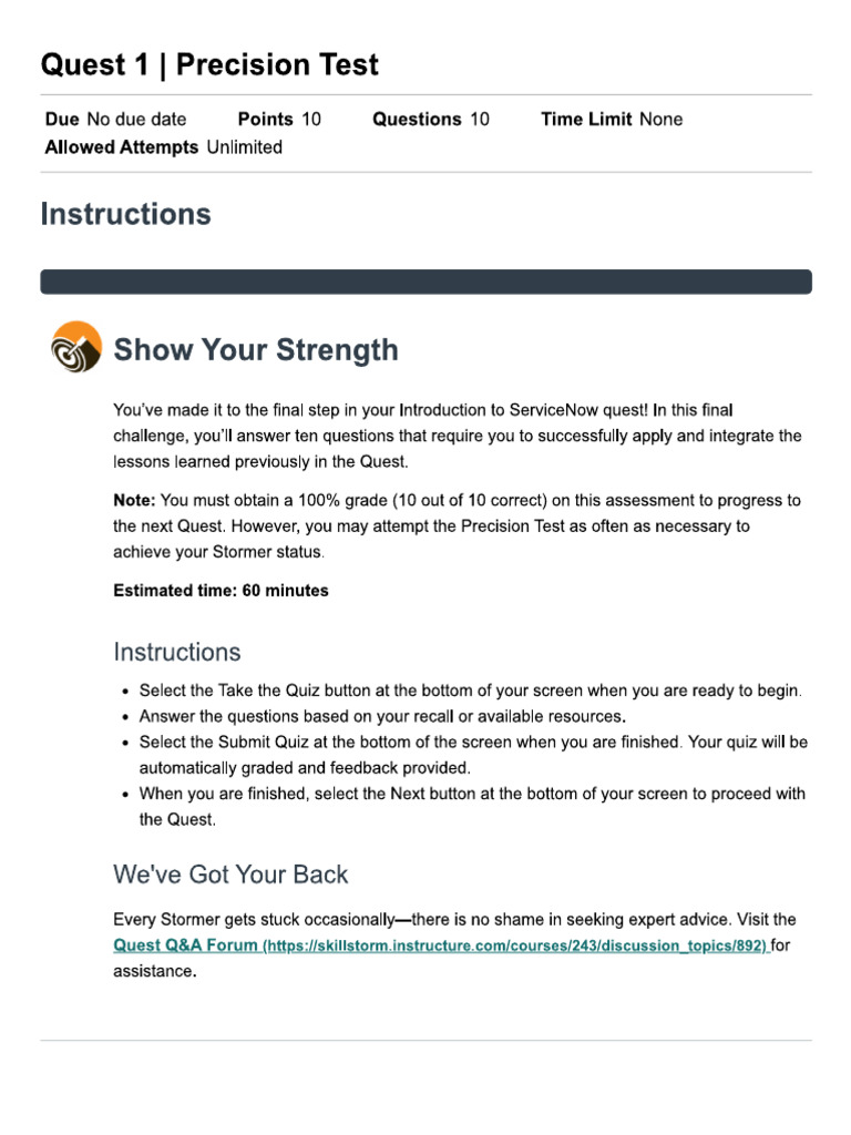 Quest 1 - Precision Test - Introduction To ServiceNow | PDF