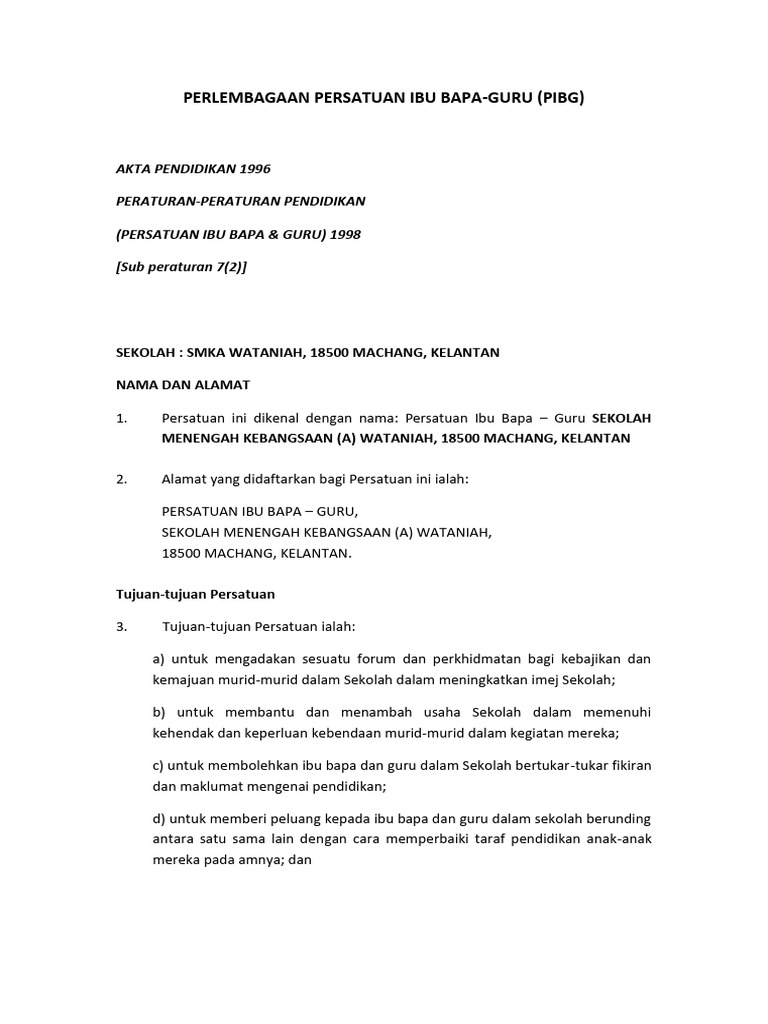 C4d2e7f4 Ab18 473c A700 65aecb83424d Perlembagaan Persatuan Ibu Bapa Smkaw | PDF