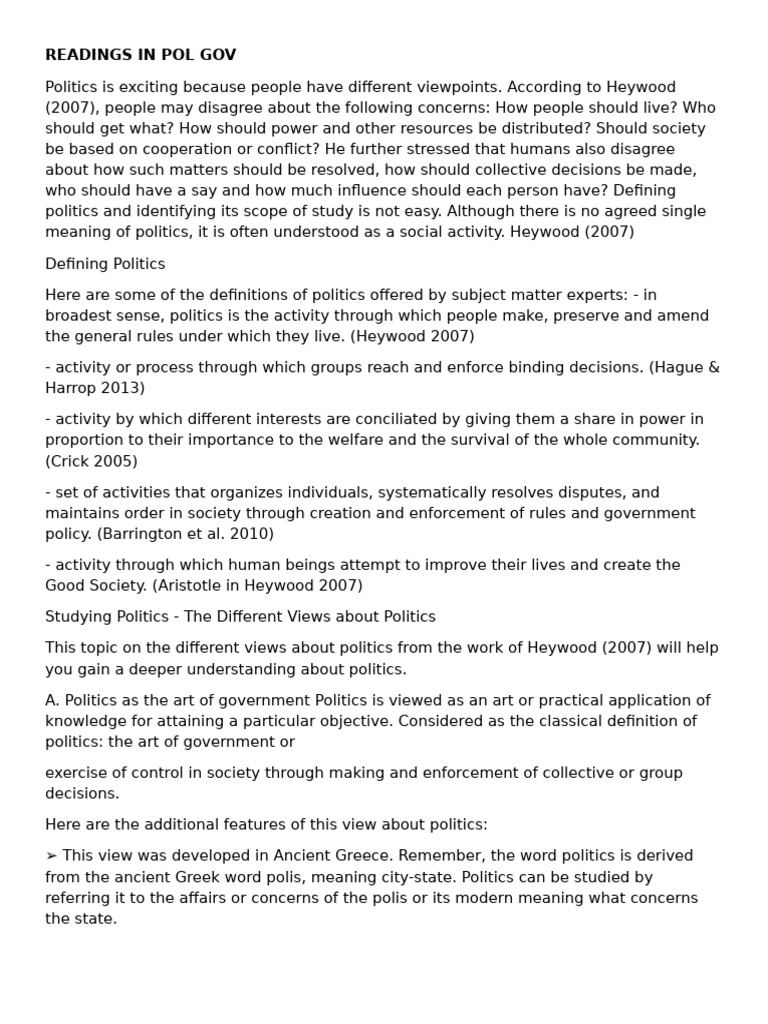 Readings in Pol Gov | PDF