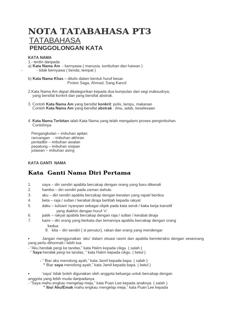 NOTA TATABAHASA PT3 | PDF