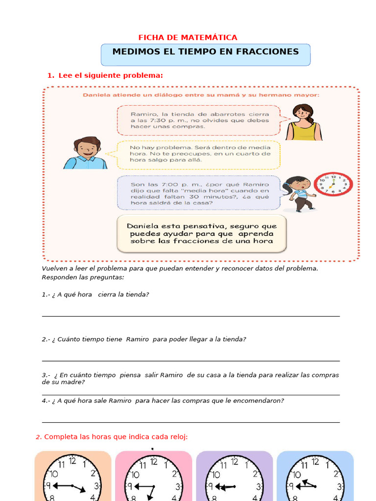 FICHA MATE MART 10 MEDIMOS EL TIEMPO EN FRACCIONES Chio | PDF ...