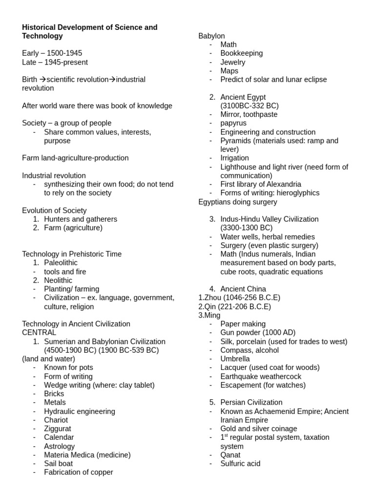 Historical Development of Science and Technology | PDF