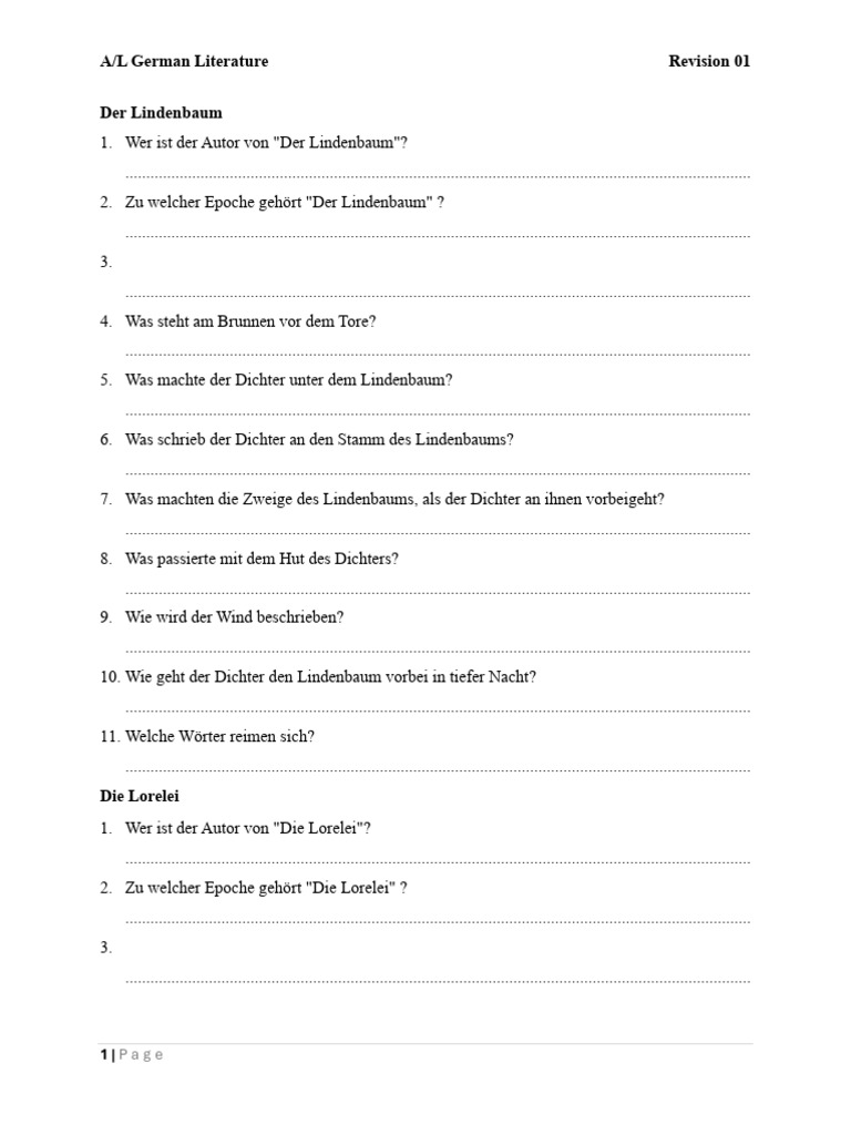 AL German Literature - Revision 01 | PDF