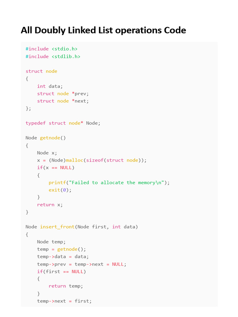 All Doubly Linked List Operations Code | PDF