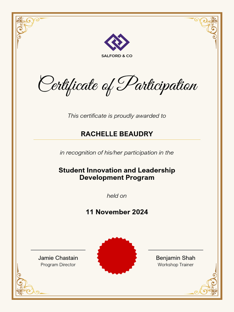 Gold Elegant Program Participation Certificate | PDF
