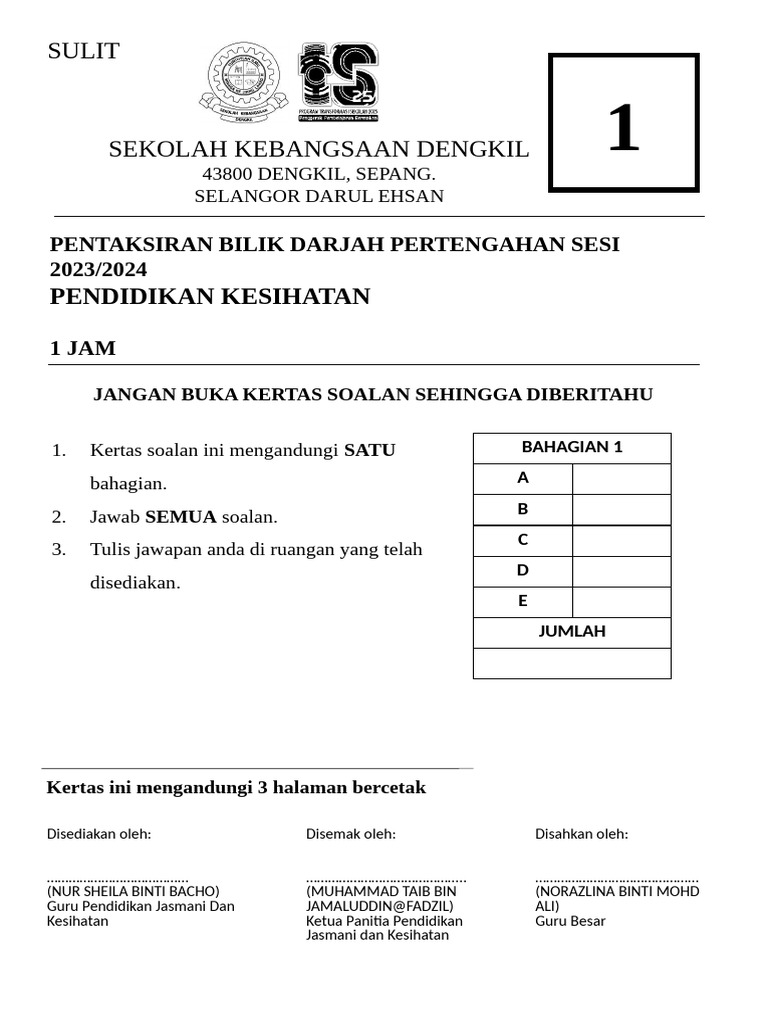 Kulit Peperiksaan Pk Tahun 1 Pdf