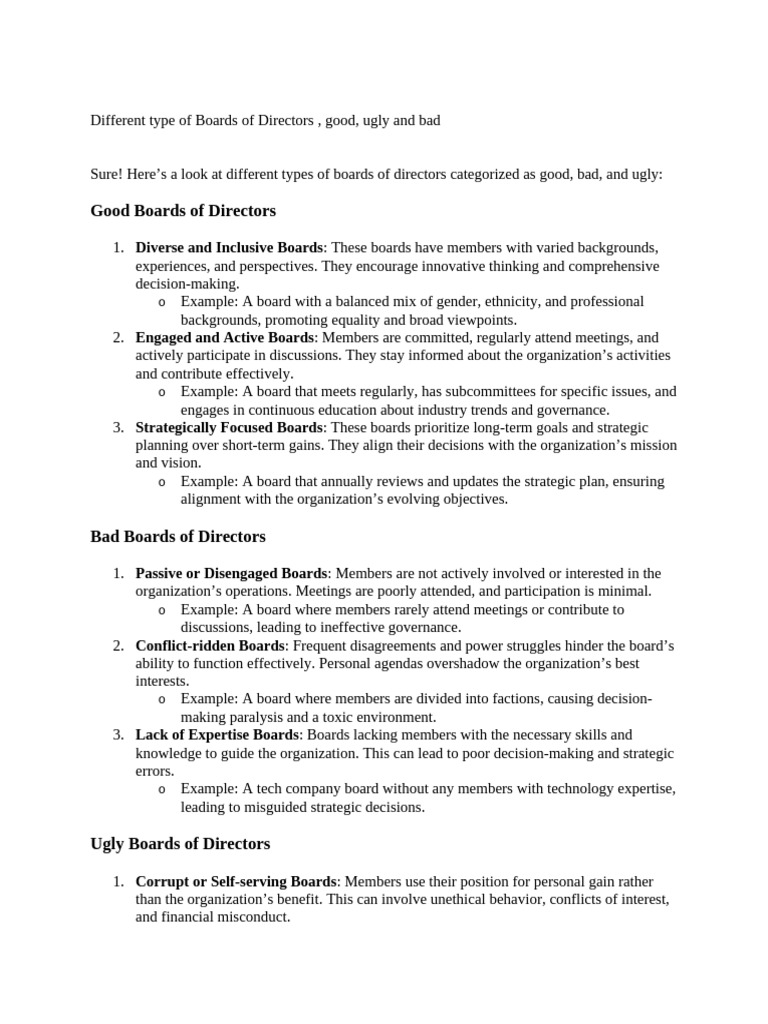 G, 1.different Types of Directors, Good, Ugly and Bad | PDF