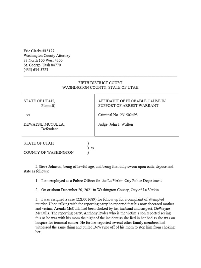 Affidavit of Probable Cause: McCulla Case | PDF | Arrest Warrant | Law