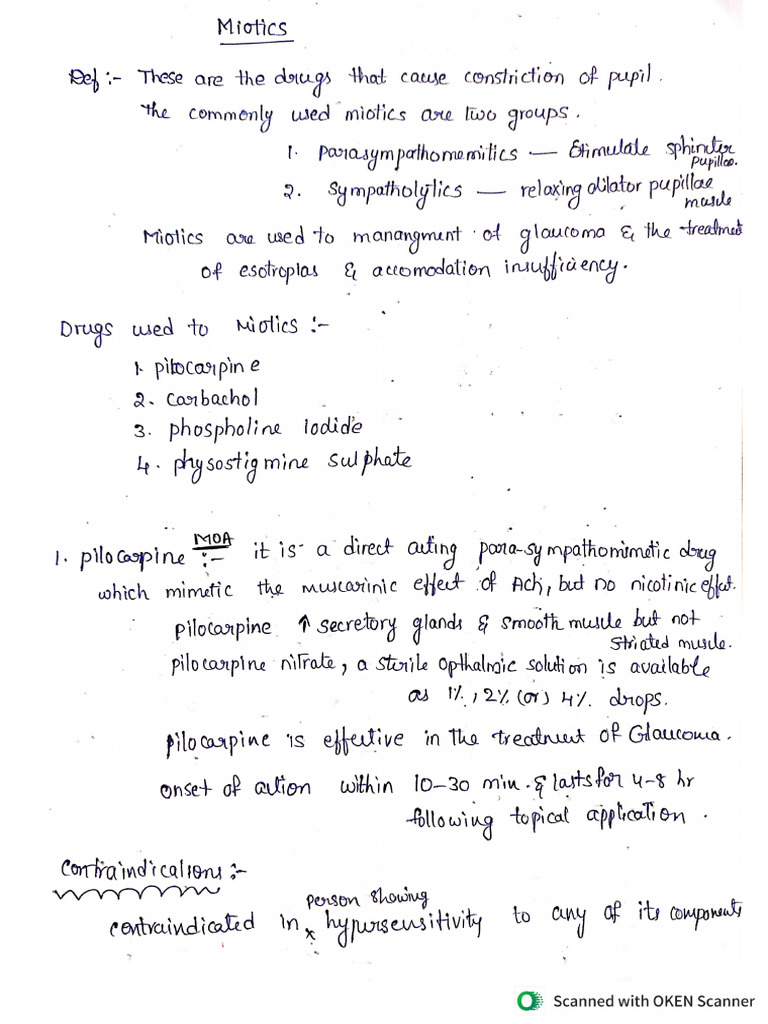 Drugs Used in Miotics and Mydriatics | PDF