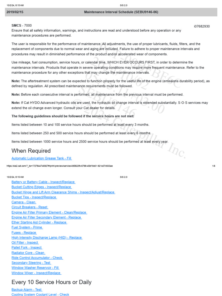 Maintenance Interval Schedule (SEBU9146-06) | PDF