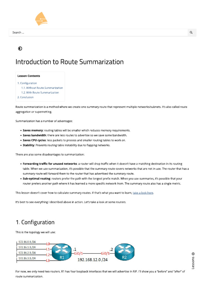 1 Introduction To Route Summarization | PDF