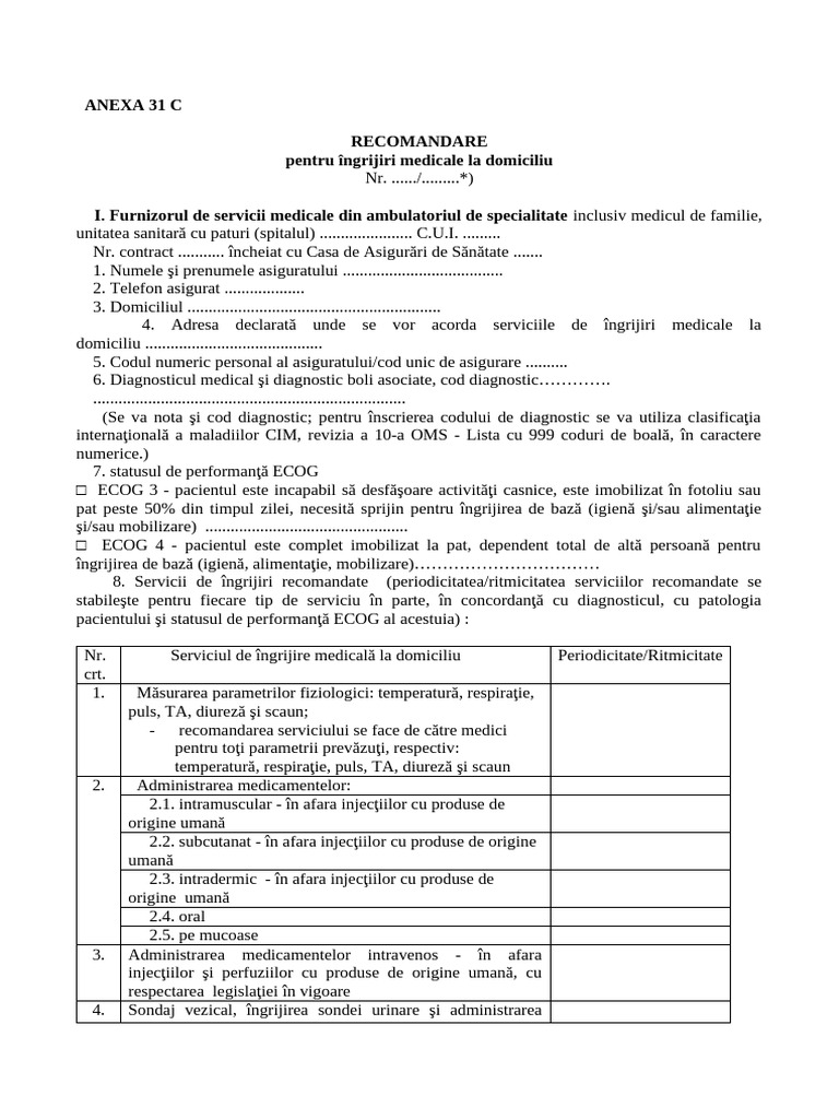 Recomandare Ingrijiri Medicale Dom 2023 | PDF