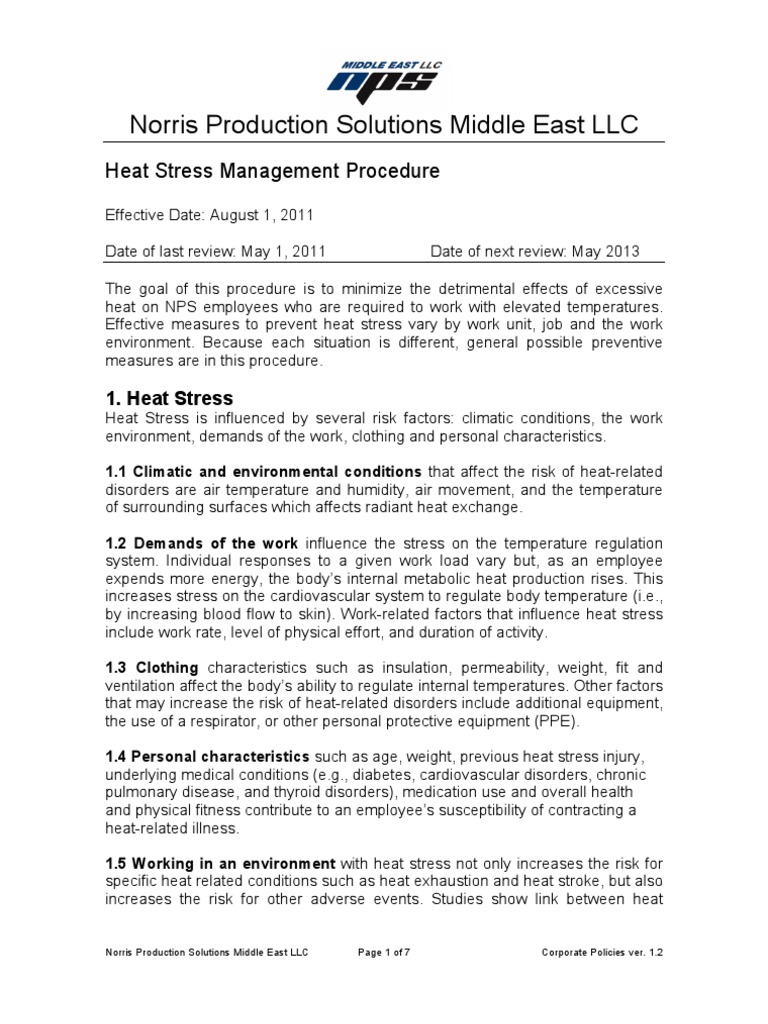 Heat Stress Management Procedure | PDF | Hyperthermia | Hypothermia