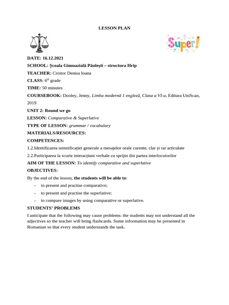 1 Lesson Plan 6th Grade | PDF