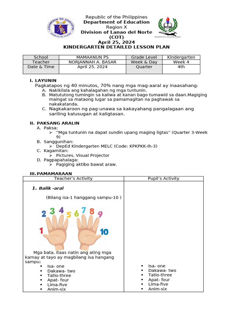 Kindergarten Detailed Lesson Plan Quarter 4-Week 4 | PDF