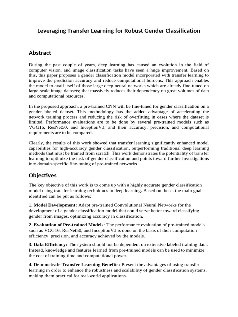 Leveraging Transfer Learning For Robust Gender Classification | PDF | Deep Learning | Machine ...