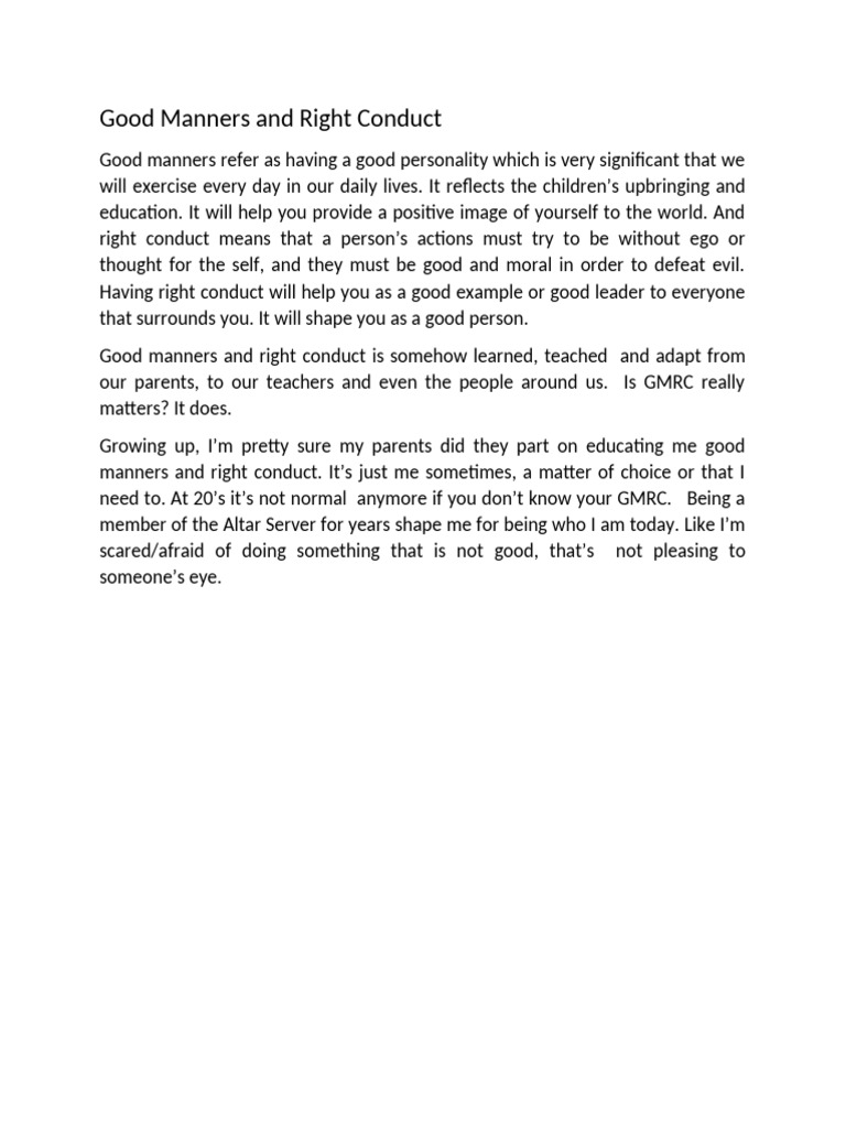 Good Manners and Right Conduct | PDF | Lifestyle
