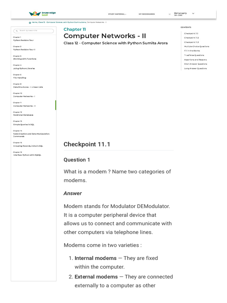 Chapter 11 - Computer Networks - II - Solutions of Computer Science With Python by Sumita Arora ...