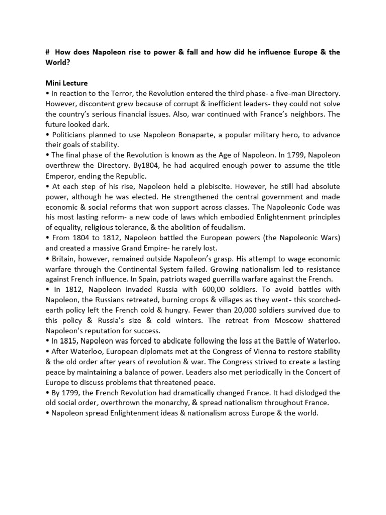 Napoleon's Rise, Reforms, and Fall | PDF | Napoleon | History